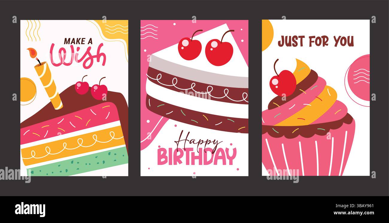 Happy birthday cupcake clipart poster set. Birthday greeting and wishes ...