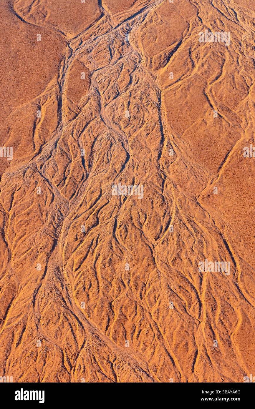 Dried river bed pattern in the desert landscpe, viewed from hot air ...