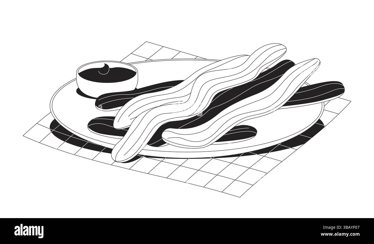 Mexican churros with chocolate dipping sauce outline illustration Stock ...