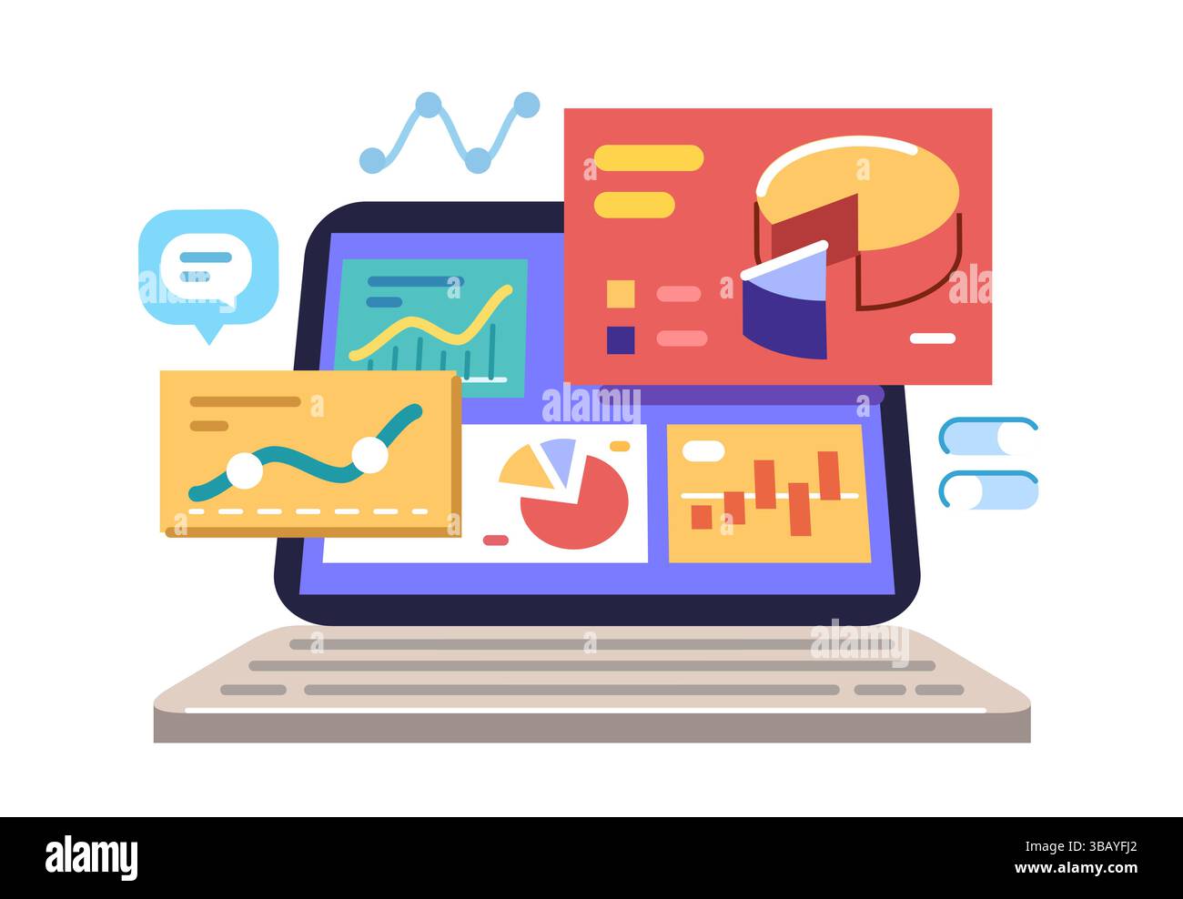Analyzing charts and graphs on laptop for data review. Online ...