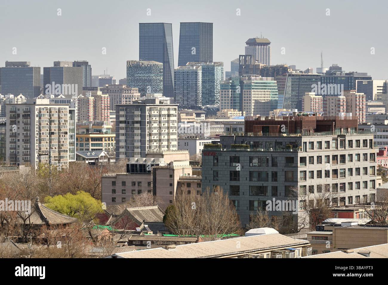 Urban landscape of Beijing with modern high-rise buildings and mid-rise ...
