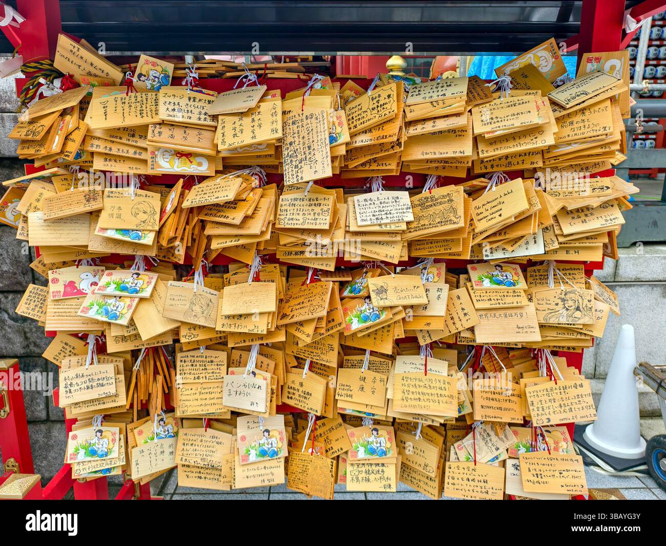 Colorful anime-style Ema (votive tablets) at Kanda Myojin Shrine, a ...