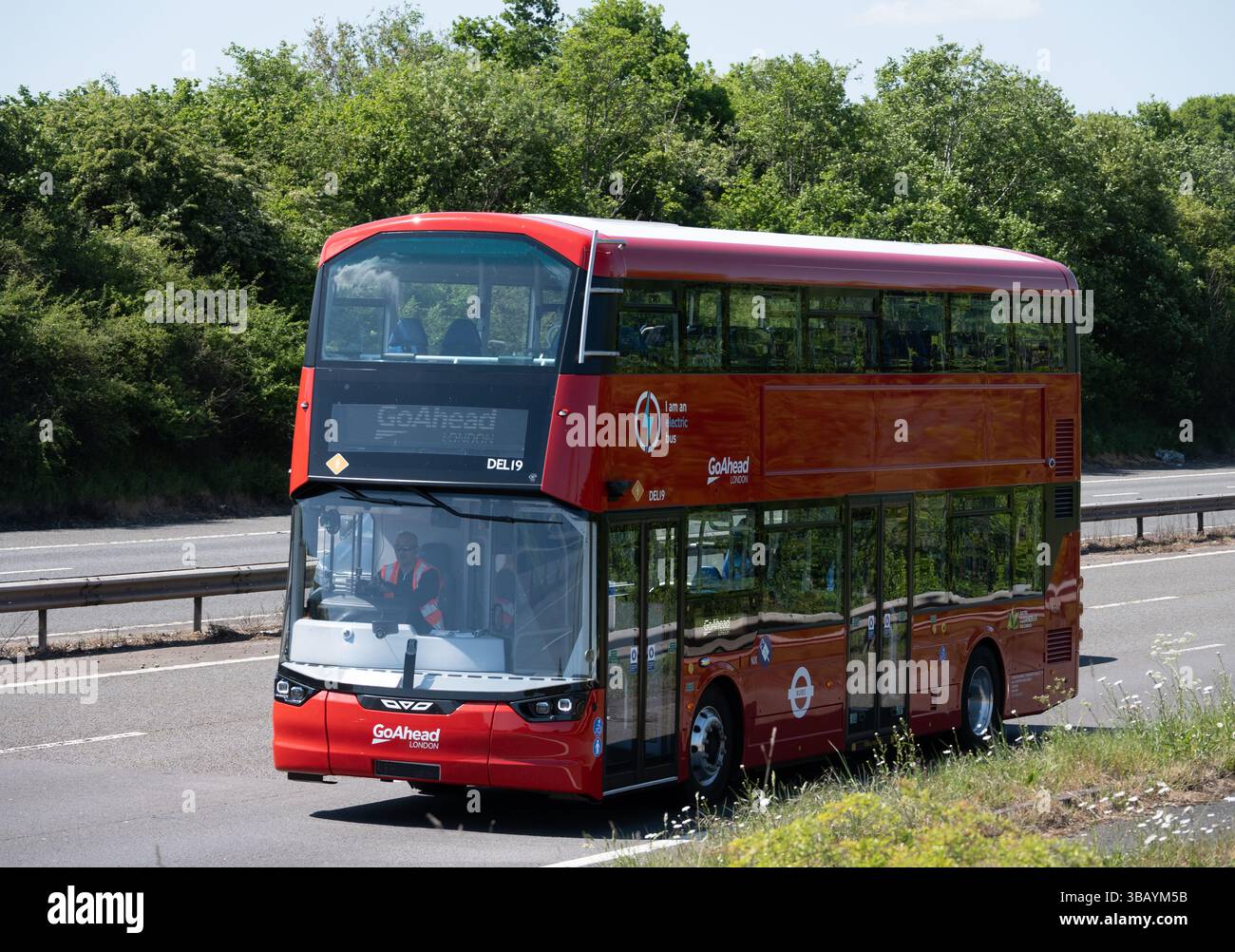 Go Ahead electric bus on the M40 motorway, Warwickshire, UK Stock Photo ...