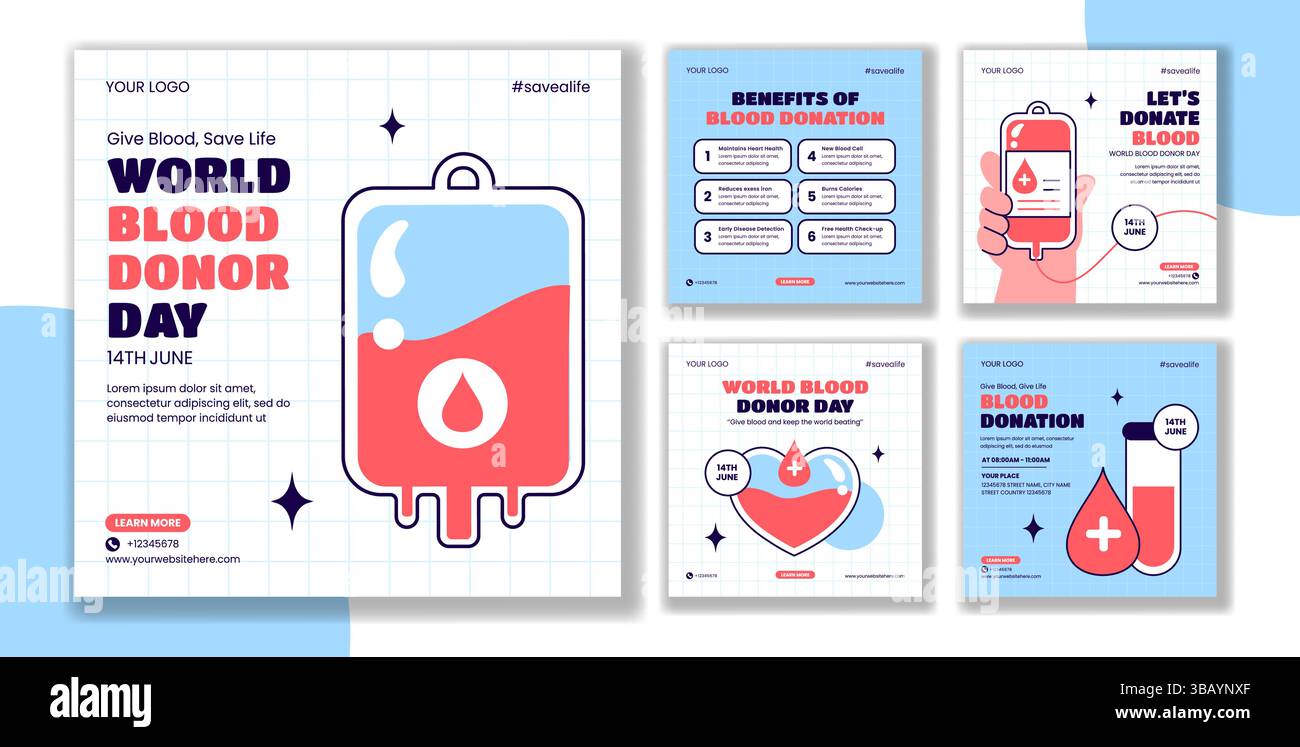 Hand Drawn Social Media Post for World Blood Donor Day Awareness Stock ...