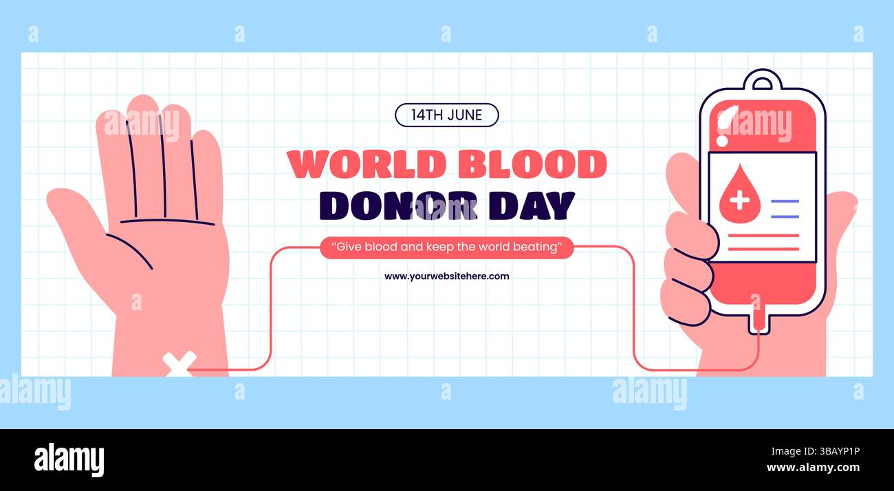 Colorful Social Media Cover for Blood Donor Day in Cartoon Style Stock ...