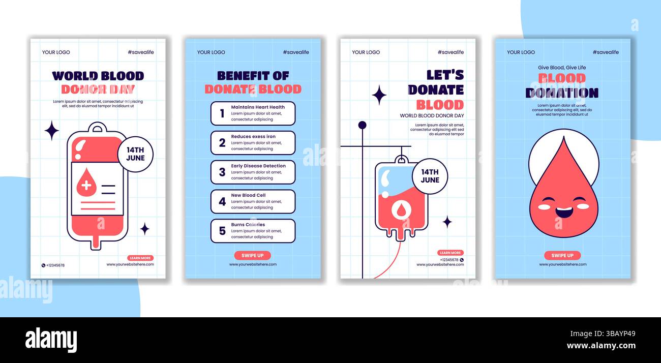 Flat Vector Illustration of World Blood Donor Day Social Media Stories ...