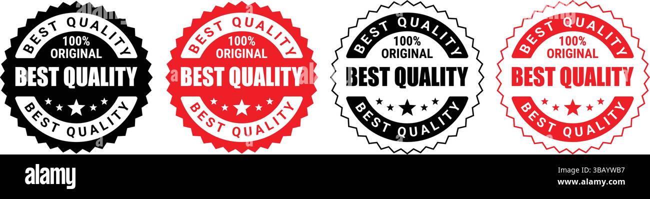 Set of four vintage best quality labels in black, red, and white for ...