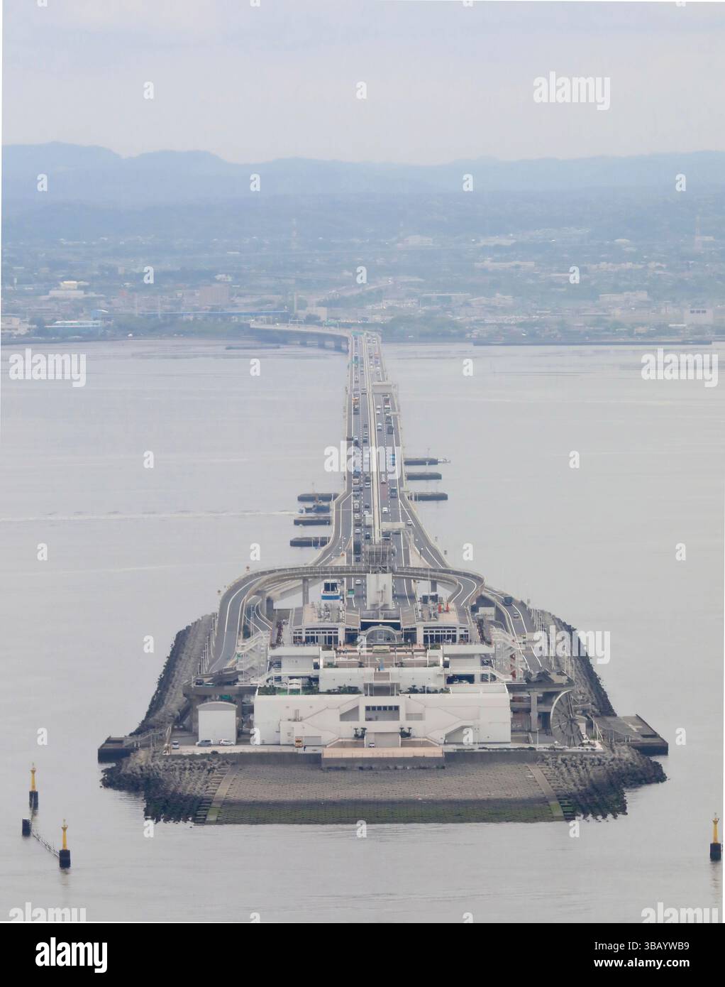 An aerial photo shows the Umihotaru Parking Area built in Tokyo Bay in ...