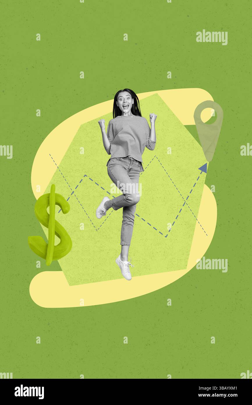 Creative pop collage of person stand on green background having dollar ...