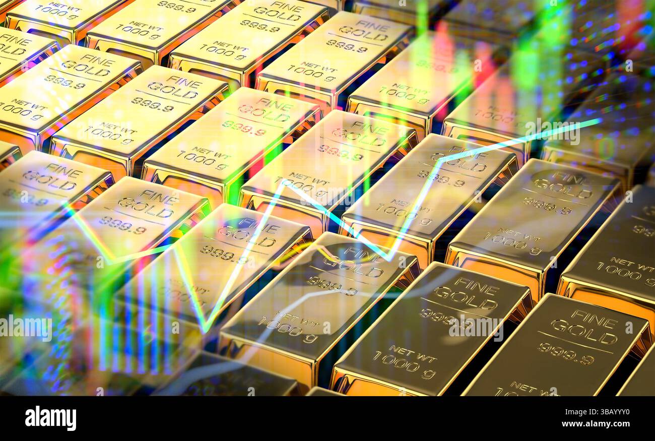 Gold price rising concept with 3d rendering business graph on bullion ...