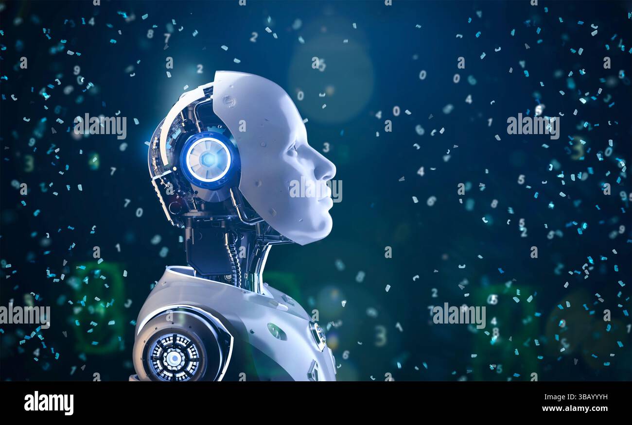 Machine learning concept 3d rendering ai robot with education graphic ...