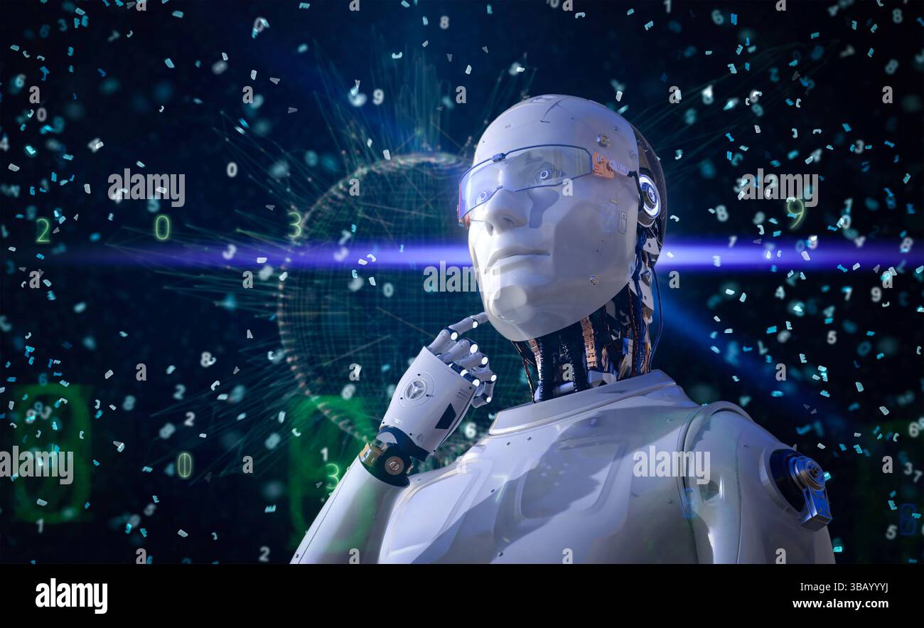 Machine learning concept 3d rendering ai robot with education graphic ...