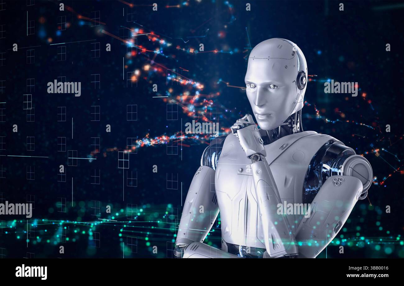 Machine learning concept 3d rendering ai robot with education graphic ...