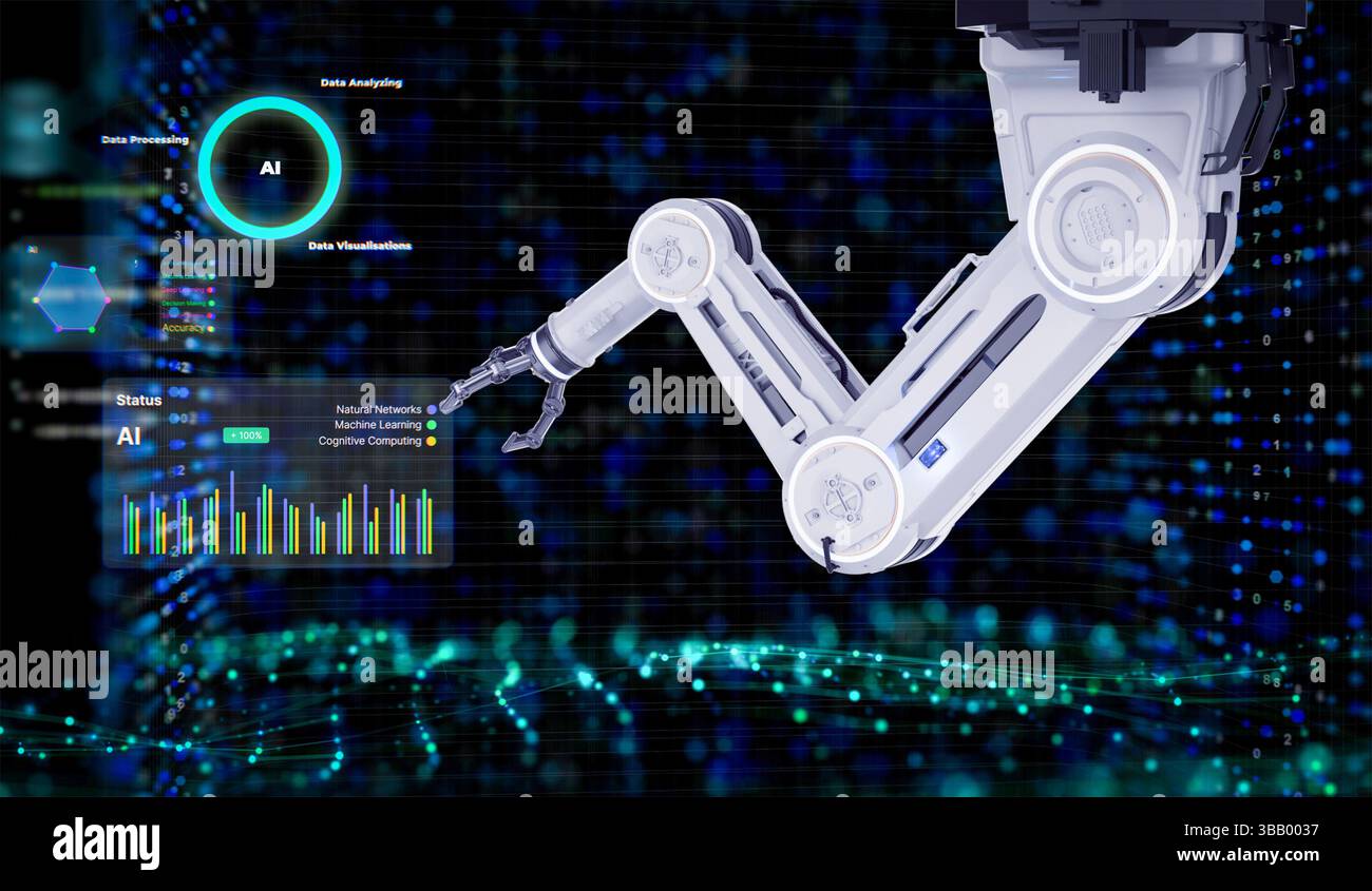 3d rendering ai robotic arm with virtual graphic display Stock Photo - Alamy
