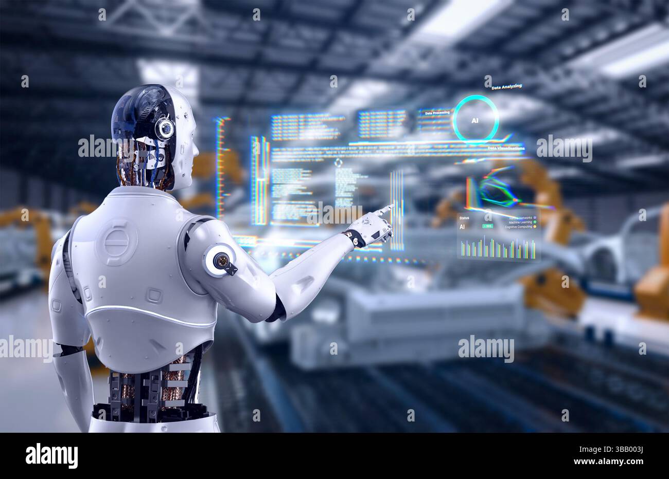 Automation automobile factory with 3d rendering robot assembly line ...