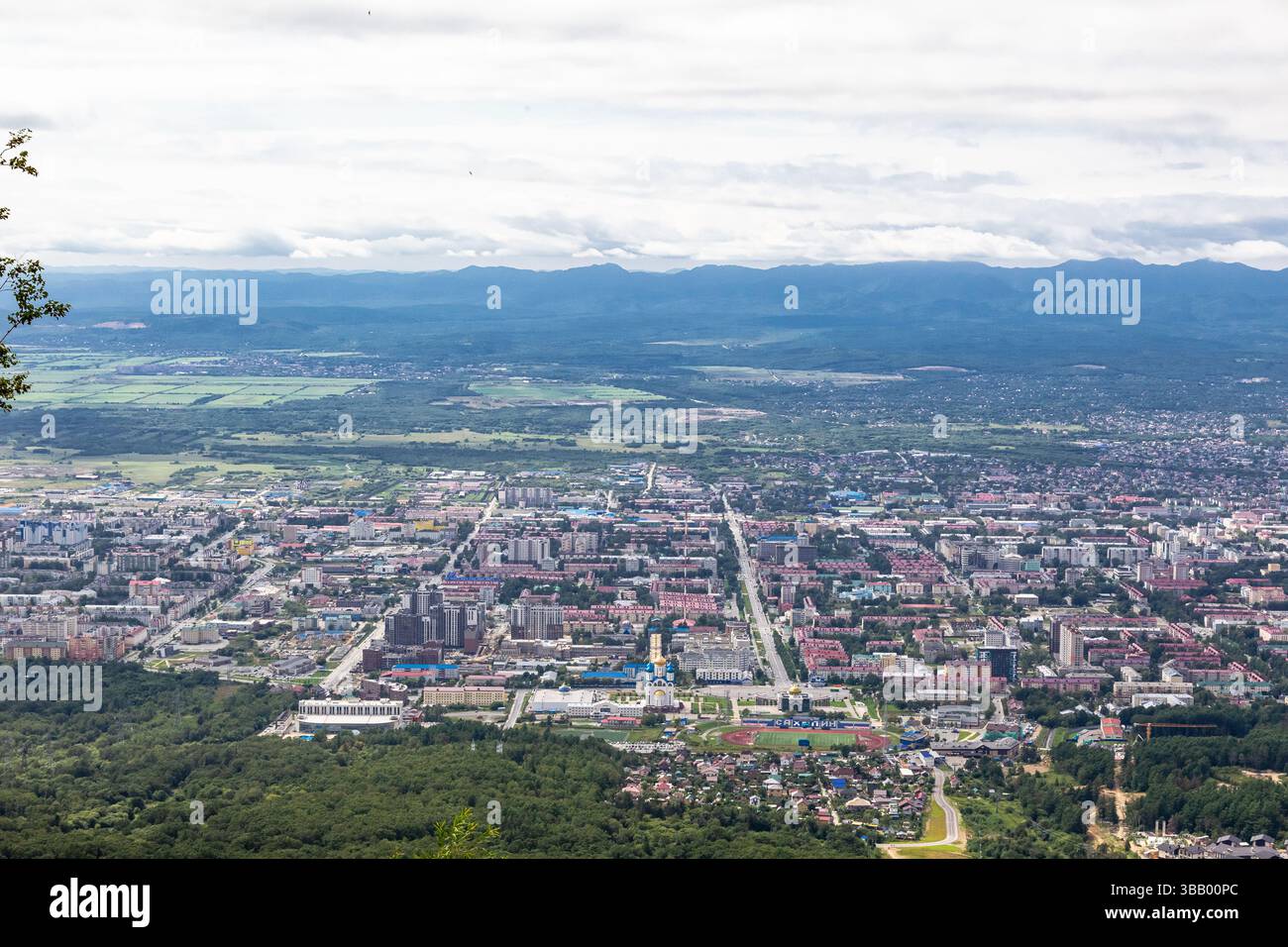 Aerial view of the city of Yuzhno-Sakhalinsk. Sakhalin, Russia Stock ...