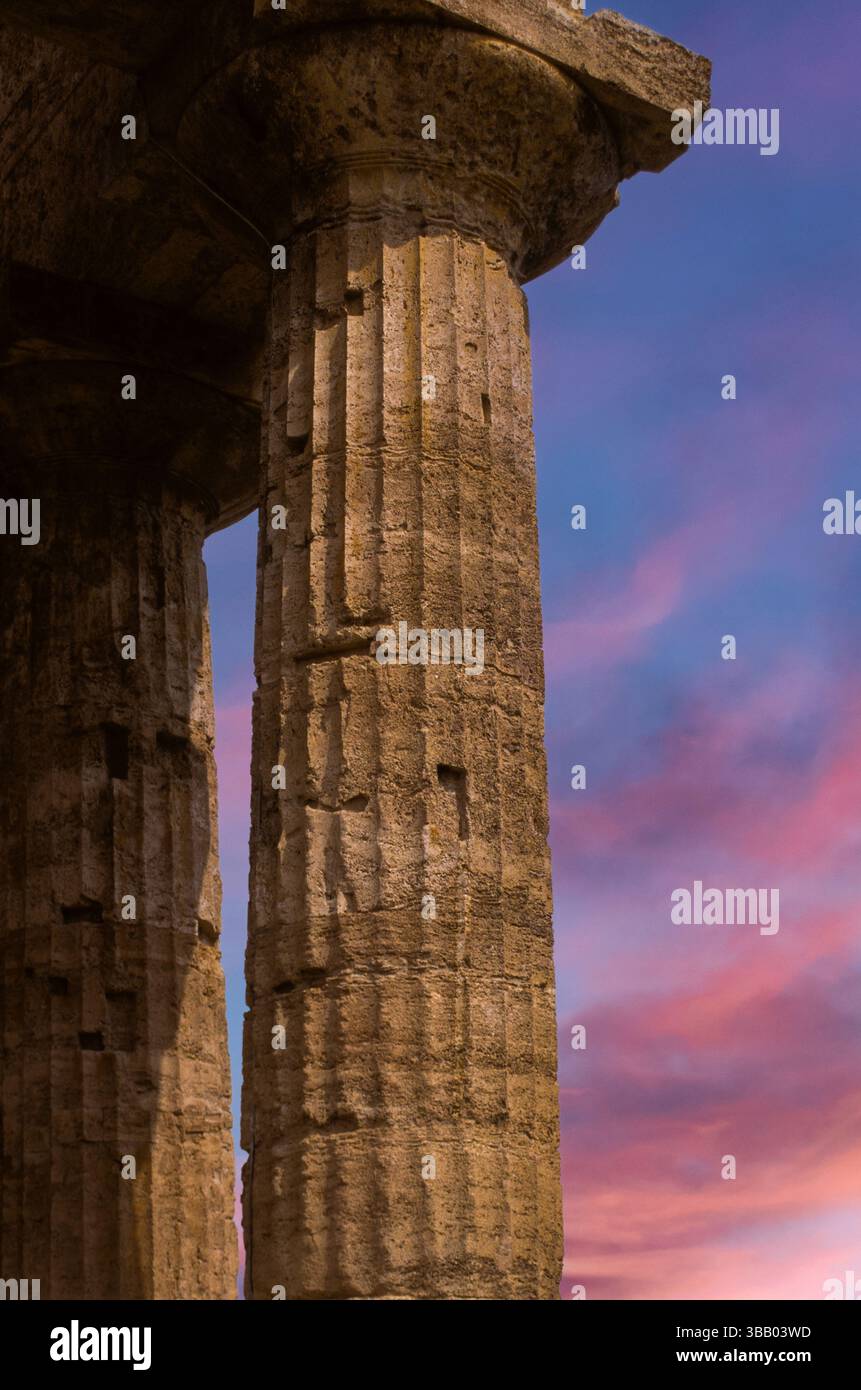 Columns with Archaic Doric capitals supporting superstructure of second ...