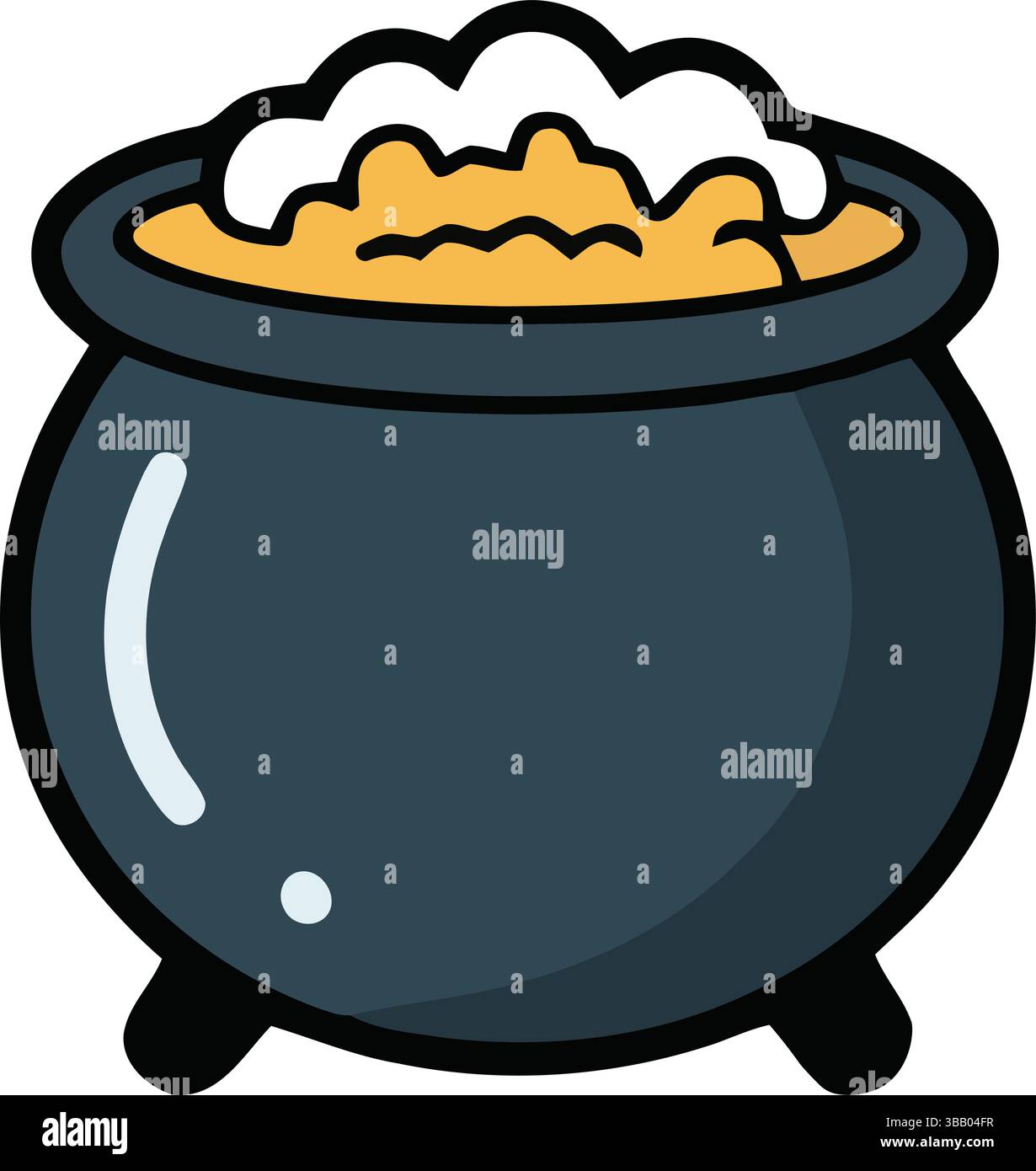 Vector illustration of a black cauldron pot filled with gold coins ...