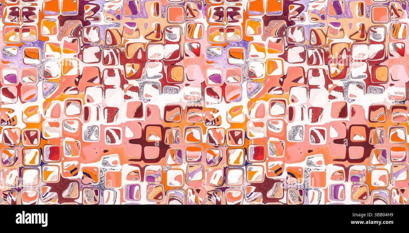 Abstract blotched random mosaic shape square seamless border pattern. Dense grungy mottled ...