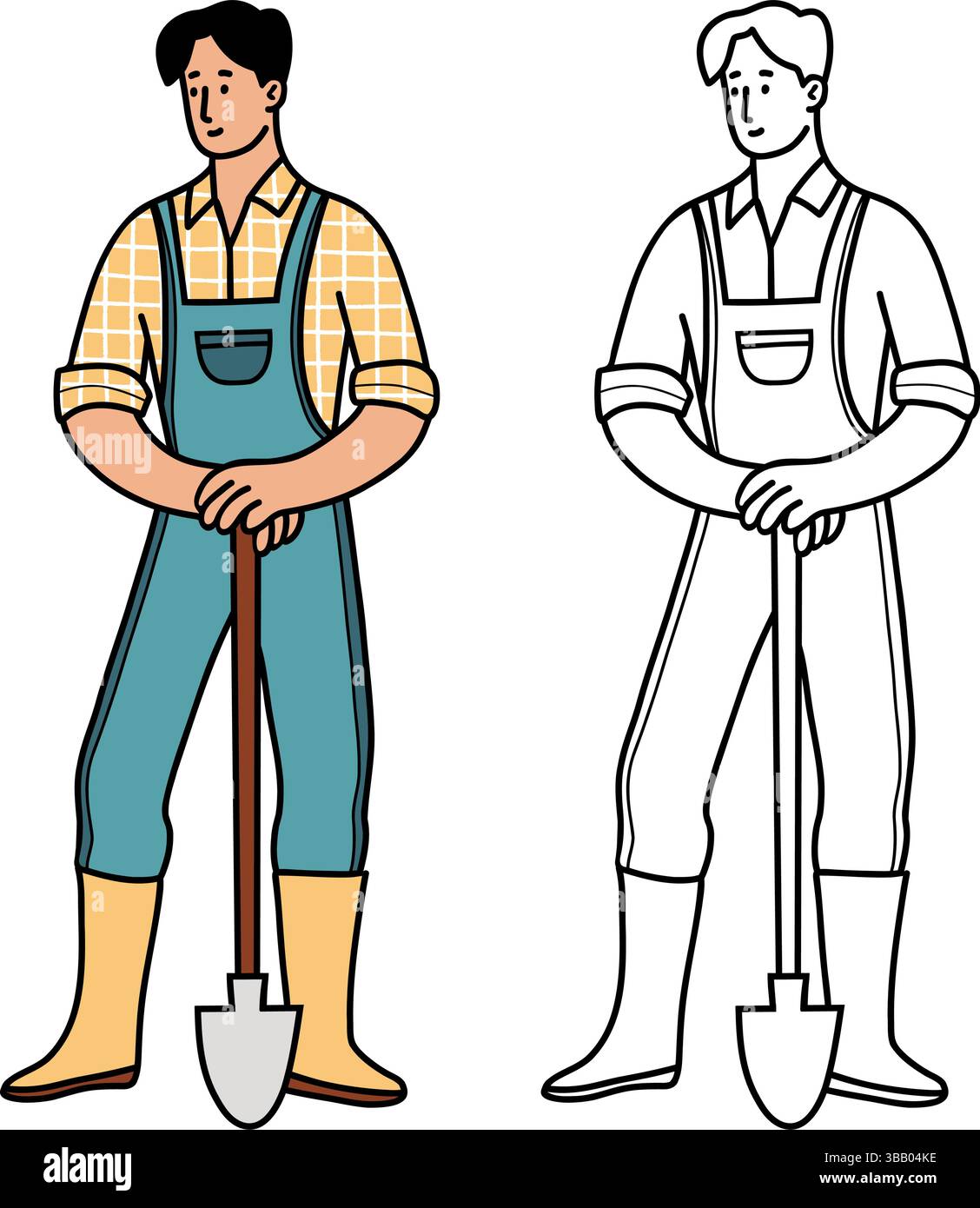 Men Farmer with garden tool Shovel. Male Gardener set. Isolated Color ...