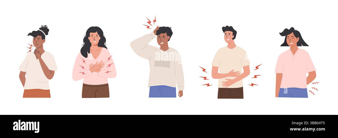 Diverse group of people experiencing various types of pain and ...