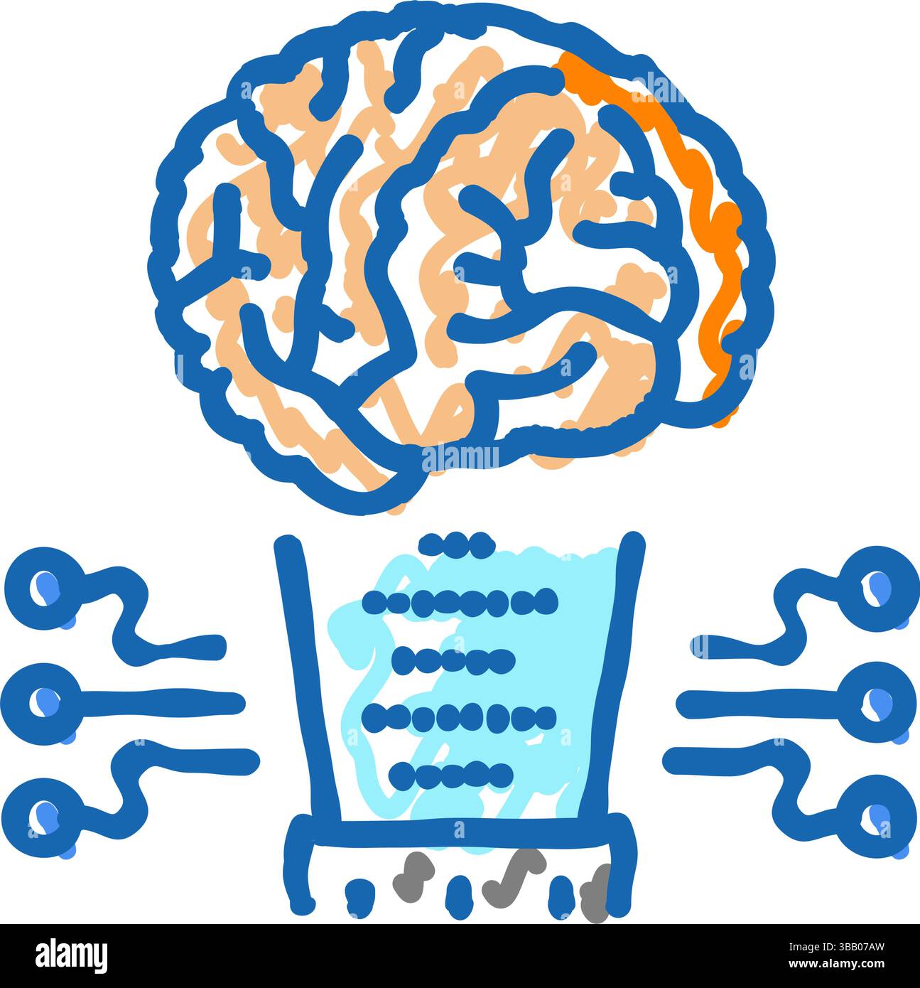 human brain simulation future technology icon doodle illustration Stock ...
