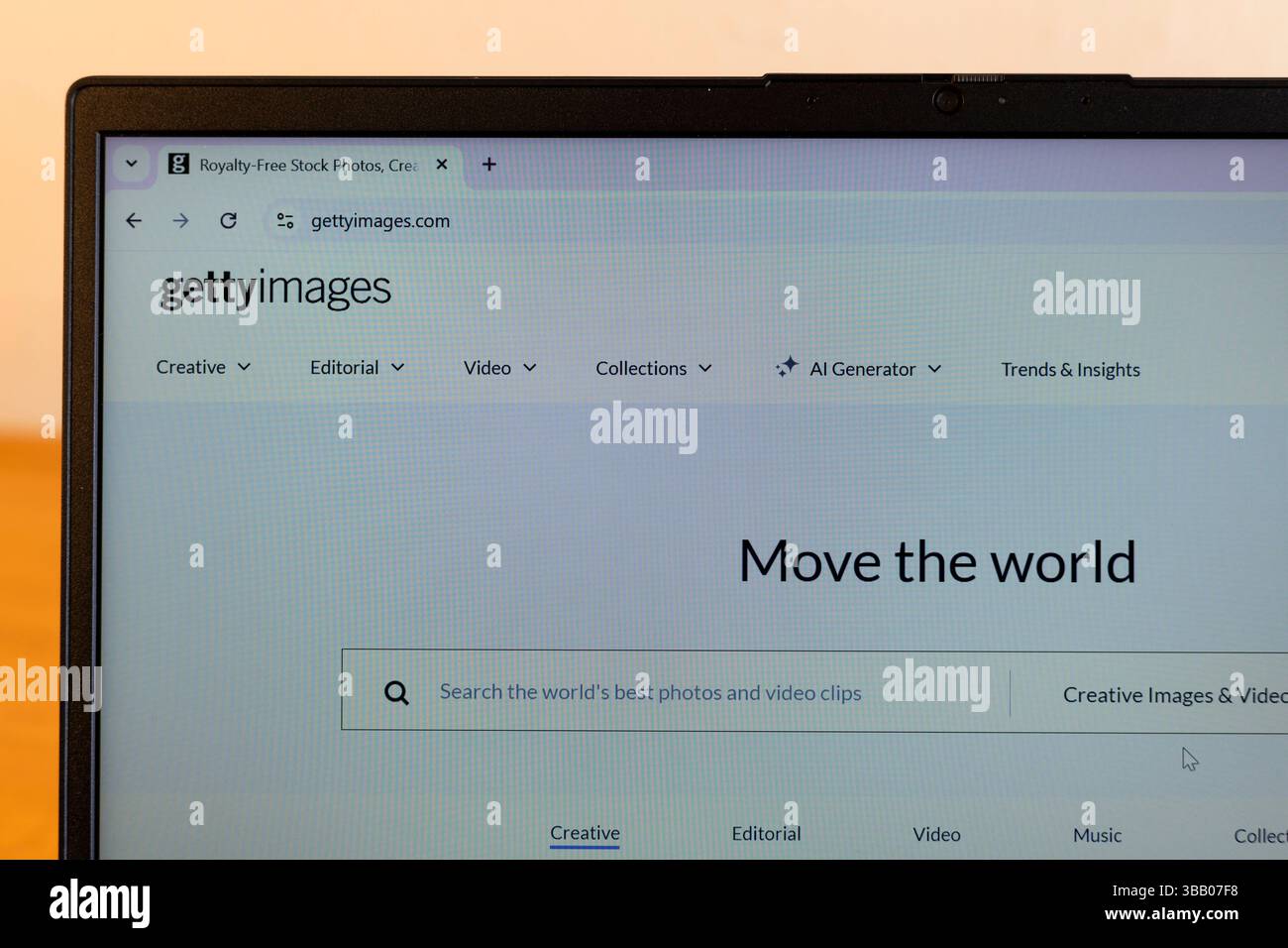Getty Images stock photography website open on laptop screen Stock ...