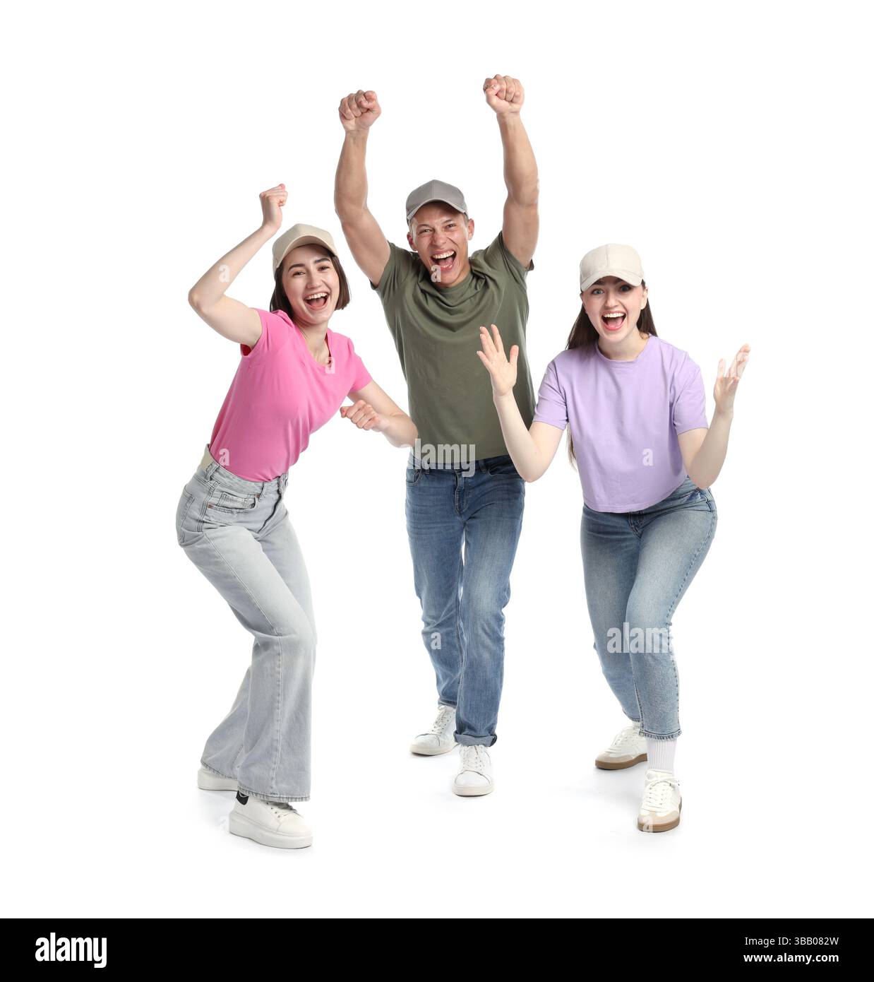 Portrait of emotional sports fans on white background Stock Photo - Alamy