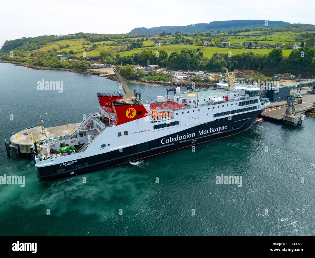Aerial view of Glen Sannox passenger ferry operated by Caledonian ...