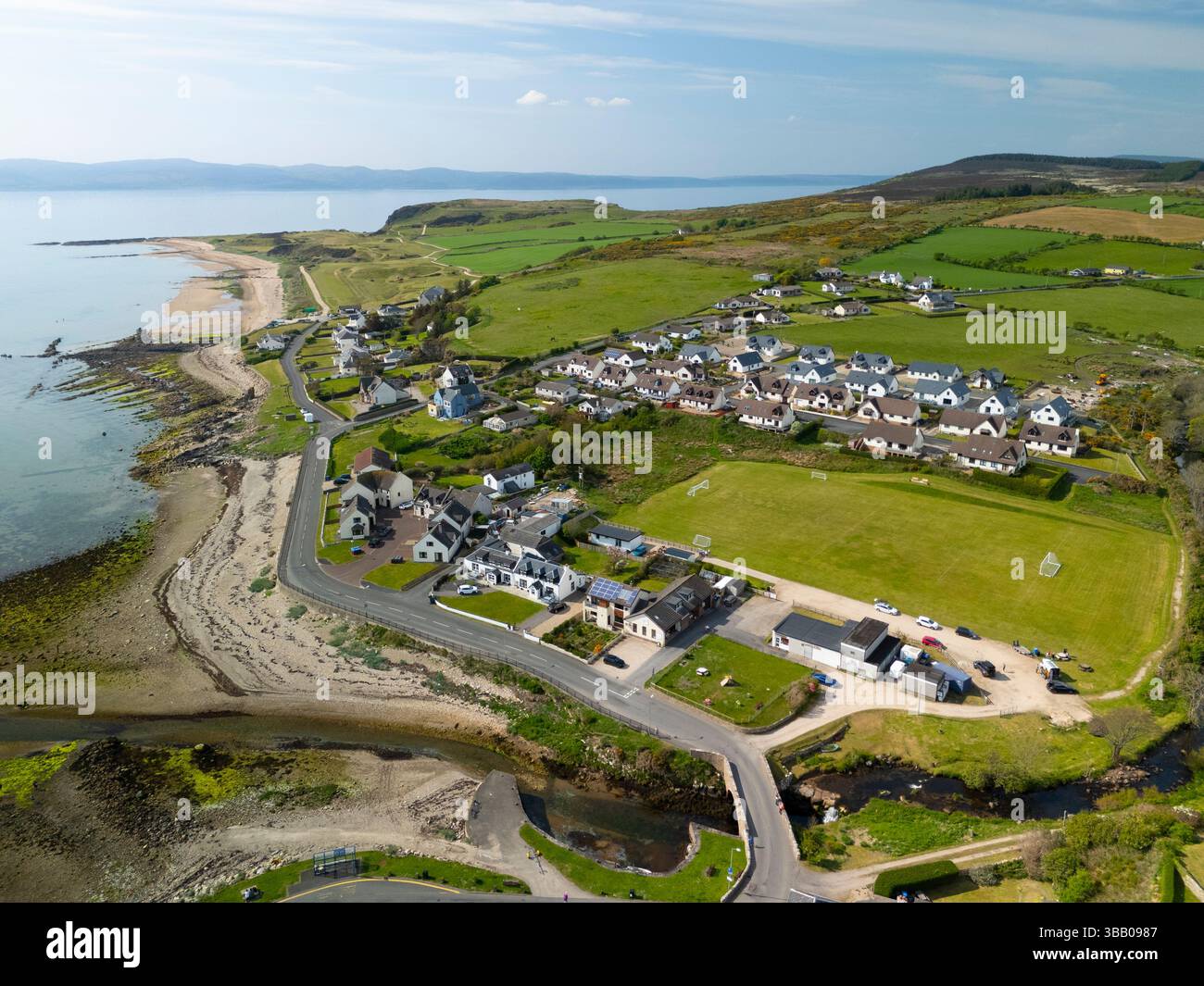 Aerial view from drone of village of Blackwaterfoot , Isle of Arran ...