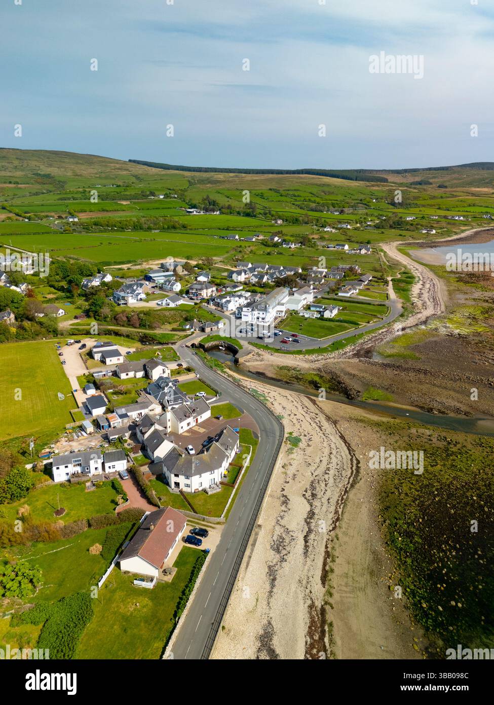 Aerial view from drone of village of Blackwaterfoot , Isle of Arran ...
