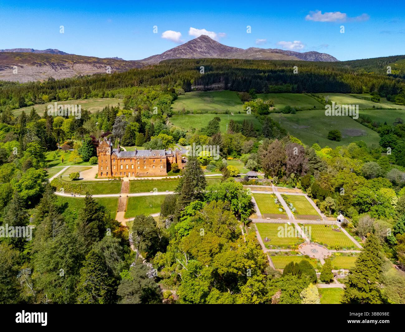 Aerial view of Brodick Castle, Isle of Arran, North Ayrshire, Scotland ...