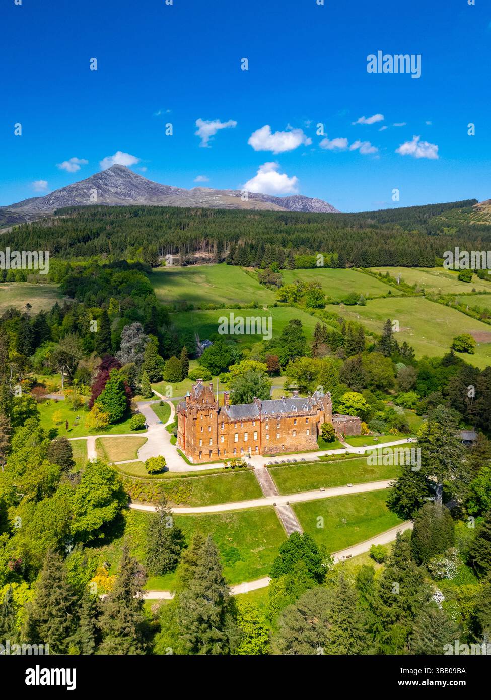 Aerial view of Brodick Castle, Isle of Arran, North Ayrshire, Scotland ...