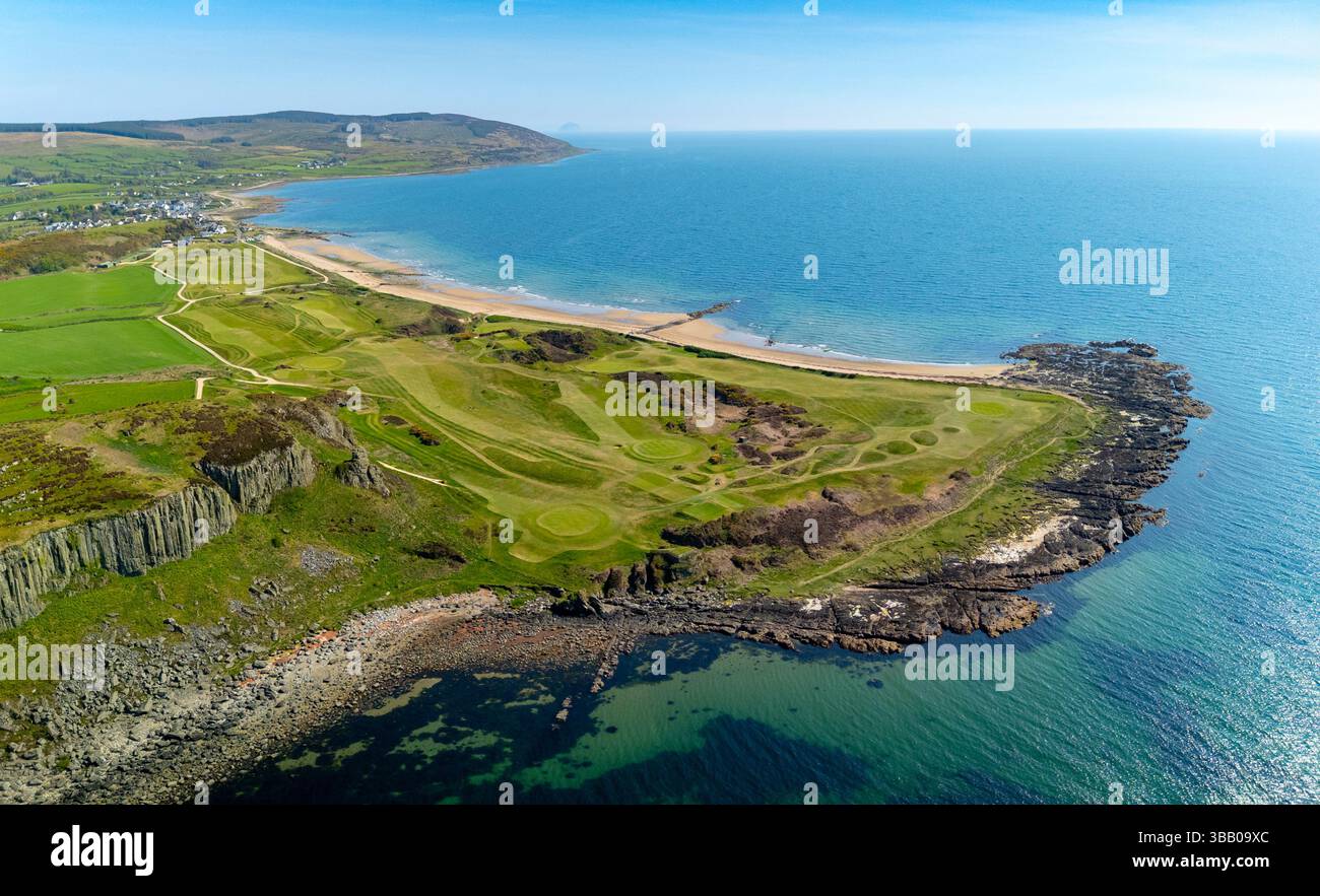 Aerial view of Shiskine Golf Course at Blackwaterfoot on Isle of Arran ...