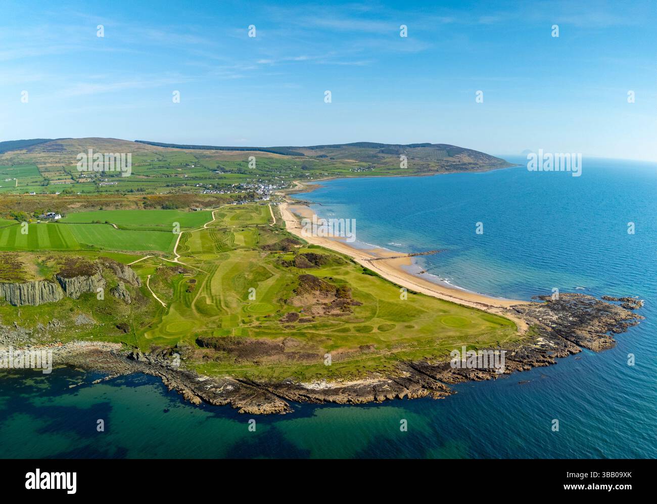 Aerial view of Shiskine Golf Course at Blackwaterfoot on Isle of Arran ...