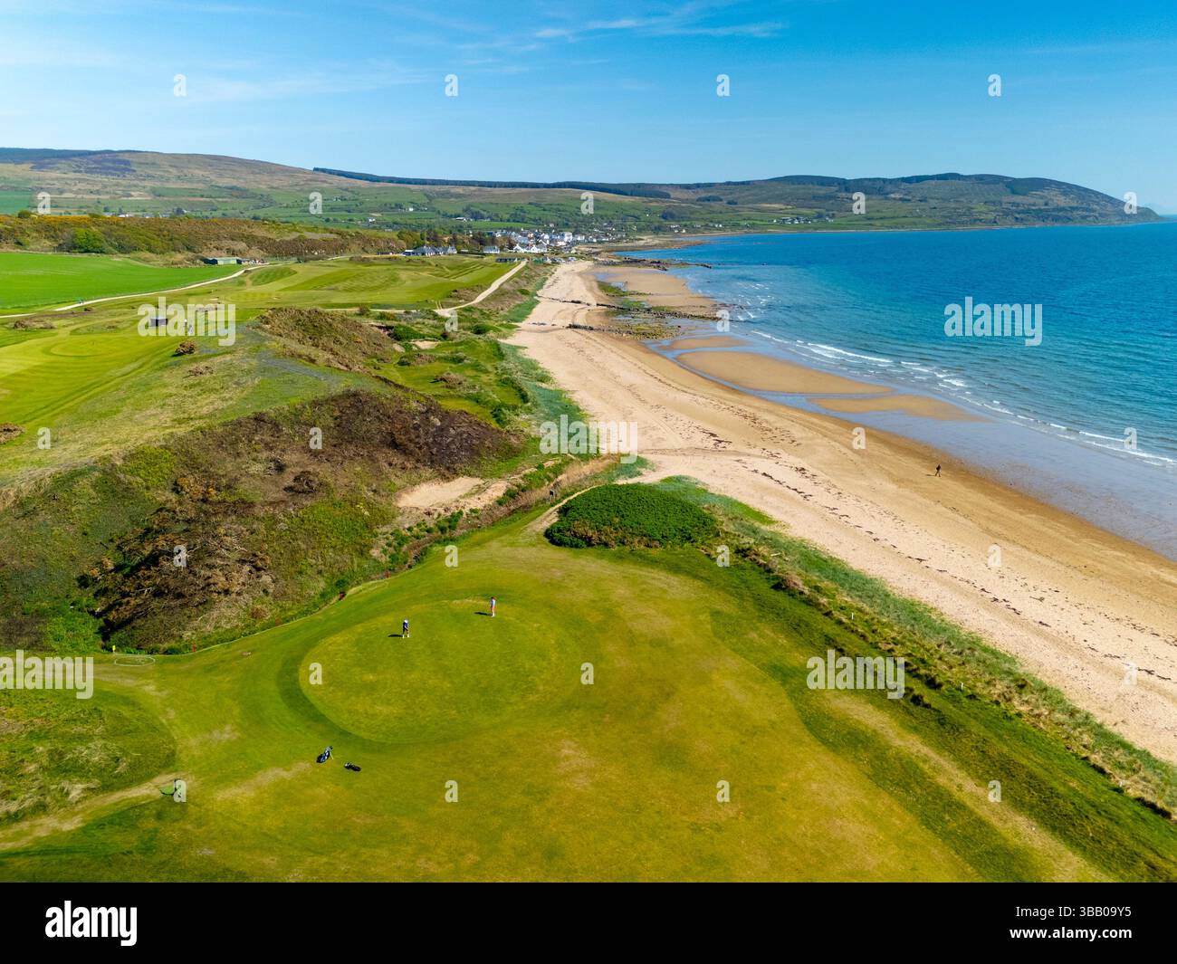 Aerial view of Shiskine Golf Course at Blackwaterfoot on Isle of Arran ...