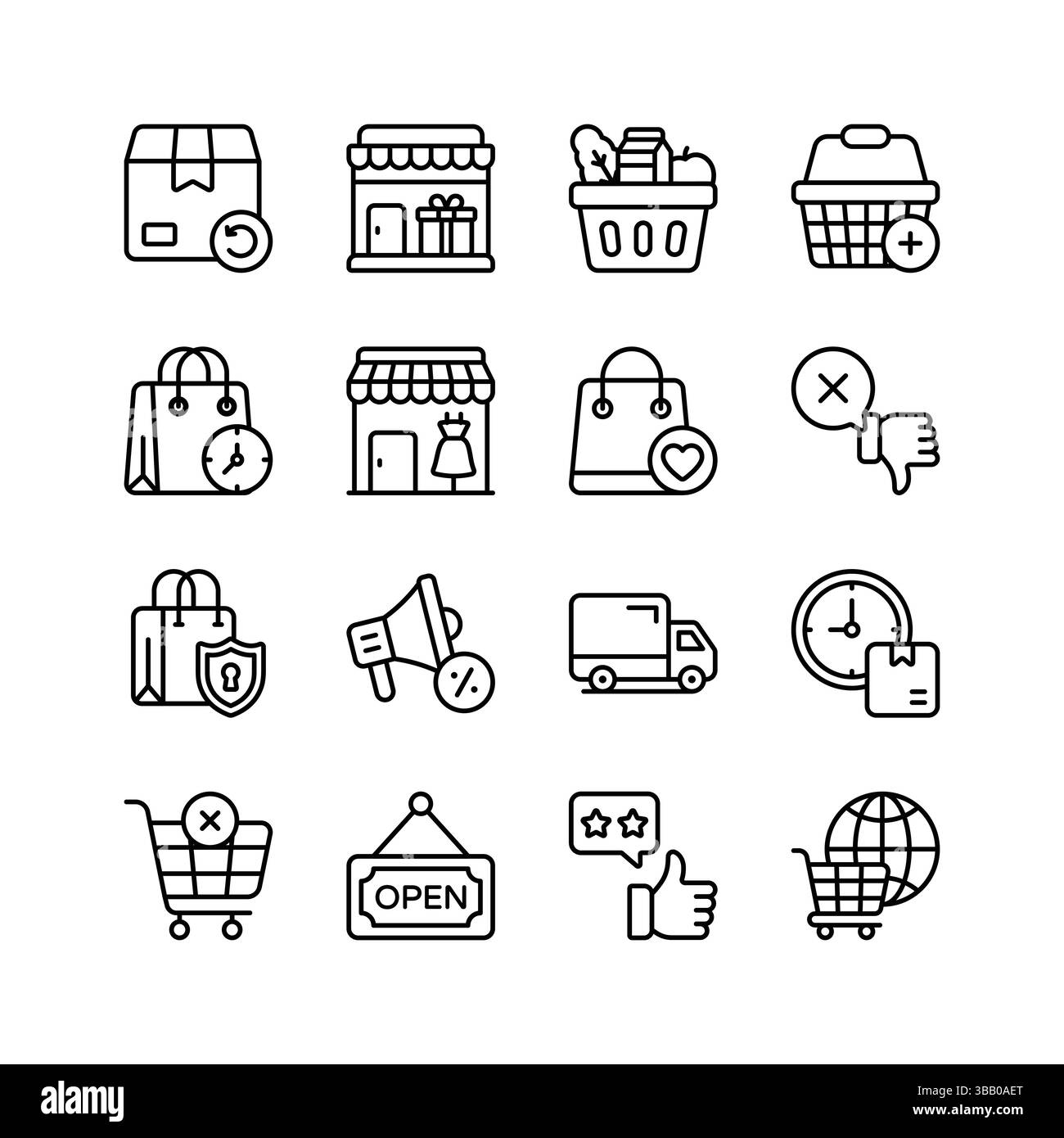 Collection of icons representing various aspects of online shopping ...