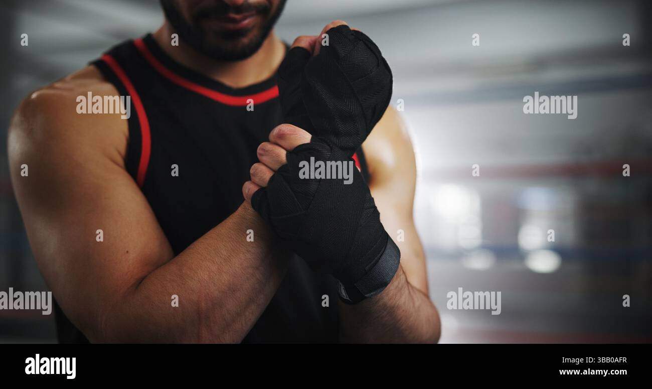 Hands, wrist pain and boxer with man in gym for sports injury, mma risk ...