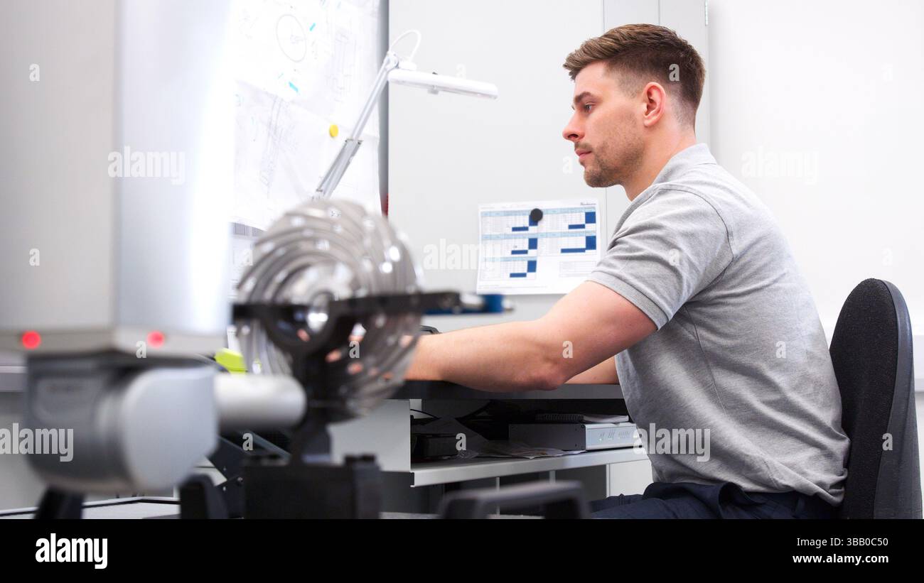 Male Engineer Uses CMM Coordinate Measuring Machine In Factory Stock ...