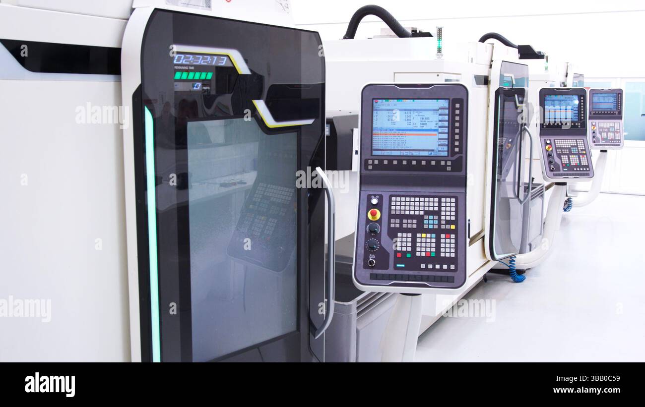 Interior Of Modern Engineering Workshop With Hi Tech CNC Machinery In ...