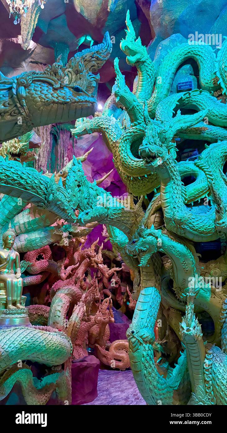 Intricate Naga Statue Inside Wat Maniwong Temple, Nakhon Nayok ...