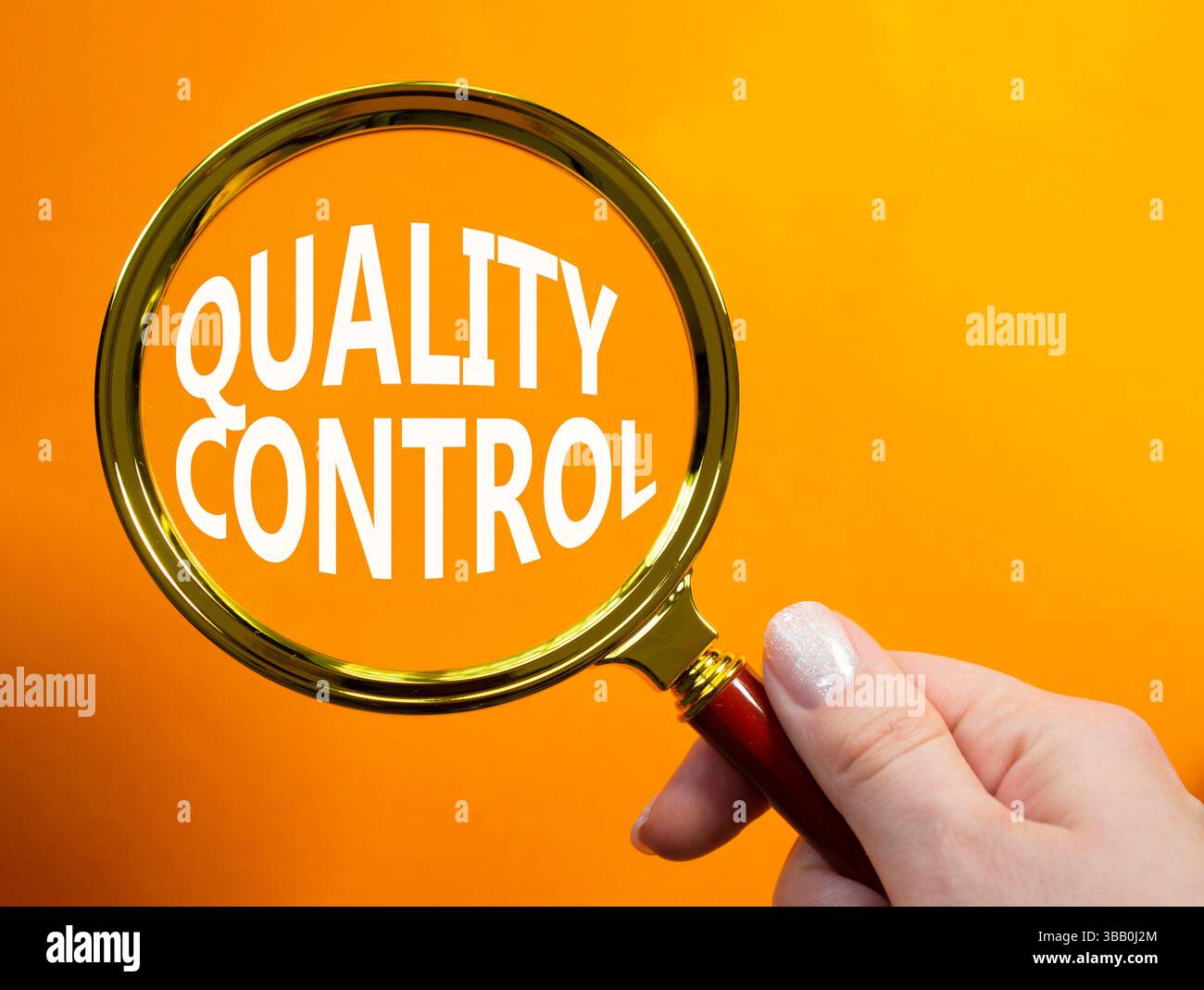 Quality Control symbol. Magnifying glass with words Quality Control ...