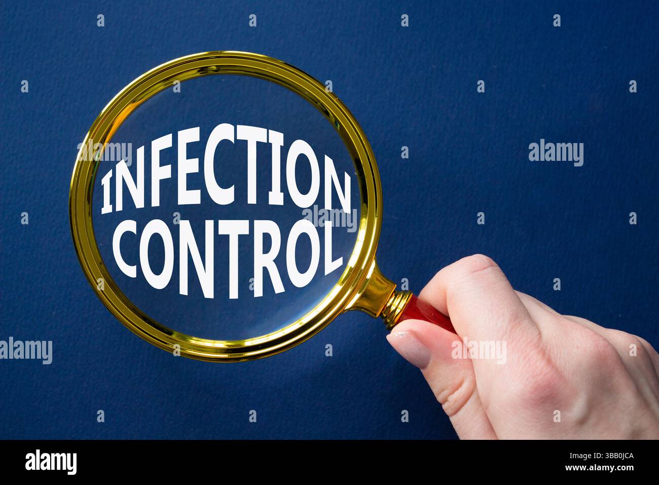 Infection Control symbol. Magnifying Glass with Concept word Infection ...