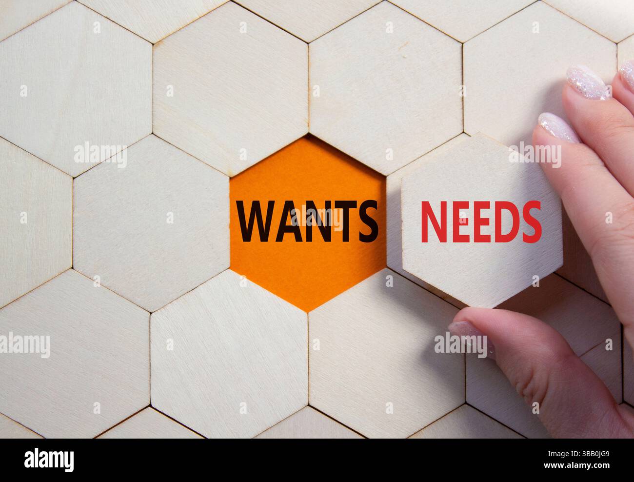 Wants and Needs symbol. Concept word Wants and Needs on wooden comb ...