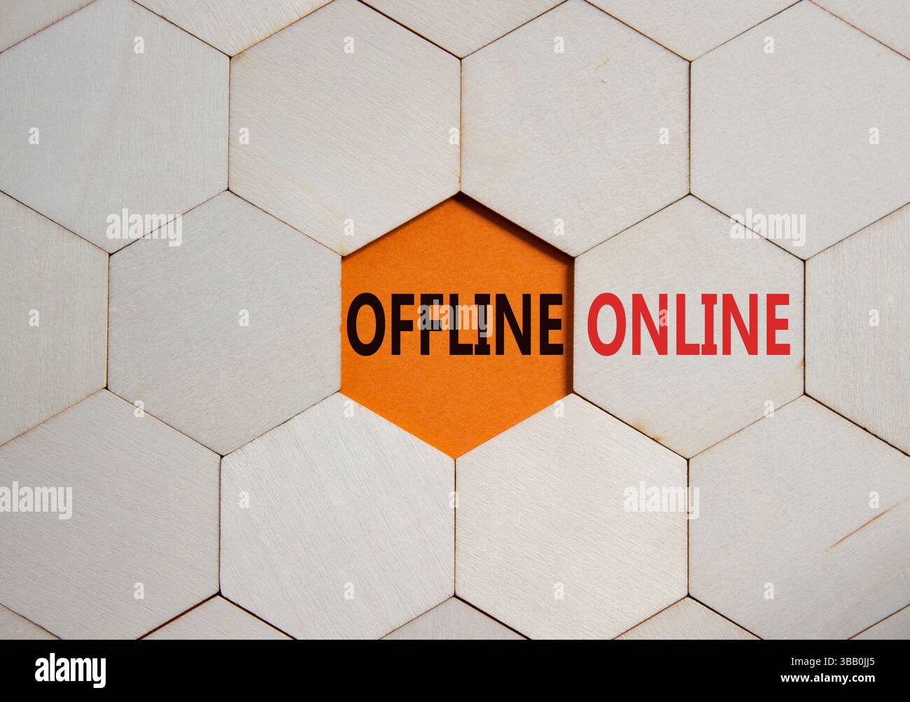 Offline or Online symbol. Concept word Offline or Online on wooden comb ...