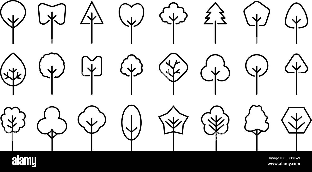 A set of black Trees Icons. Winter season design elements and simply ...