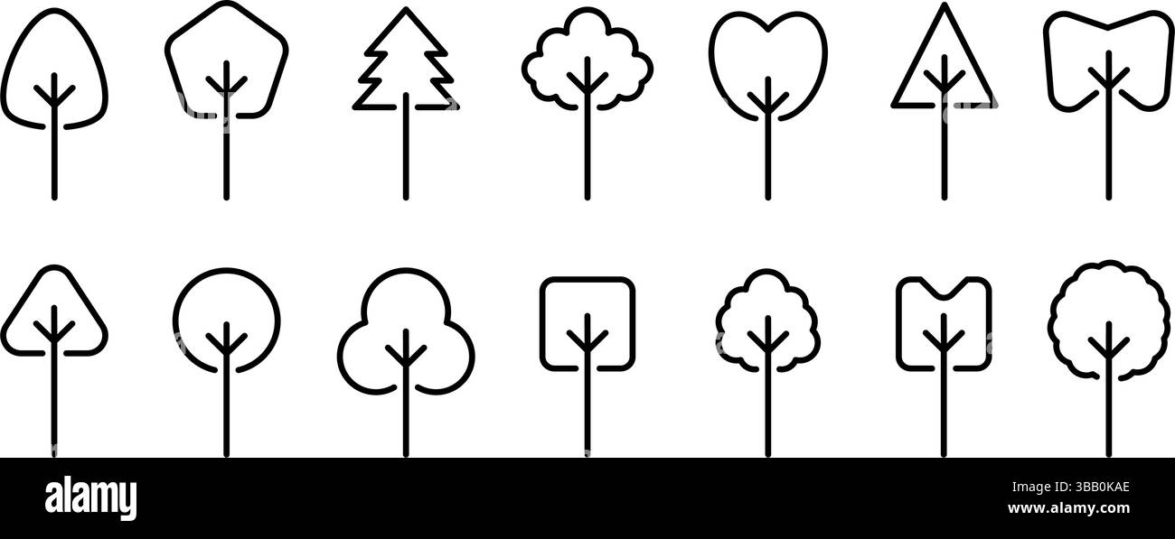A set of black Trees Icons. Winter season design elements and simply ...