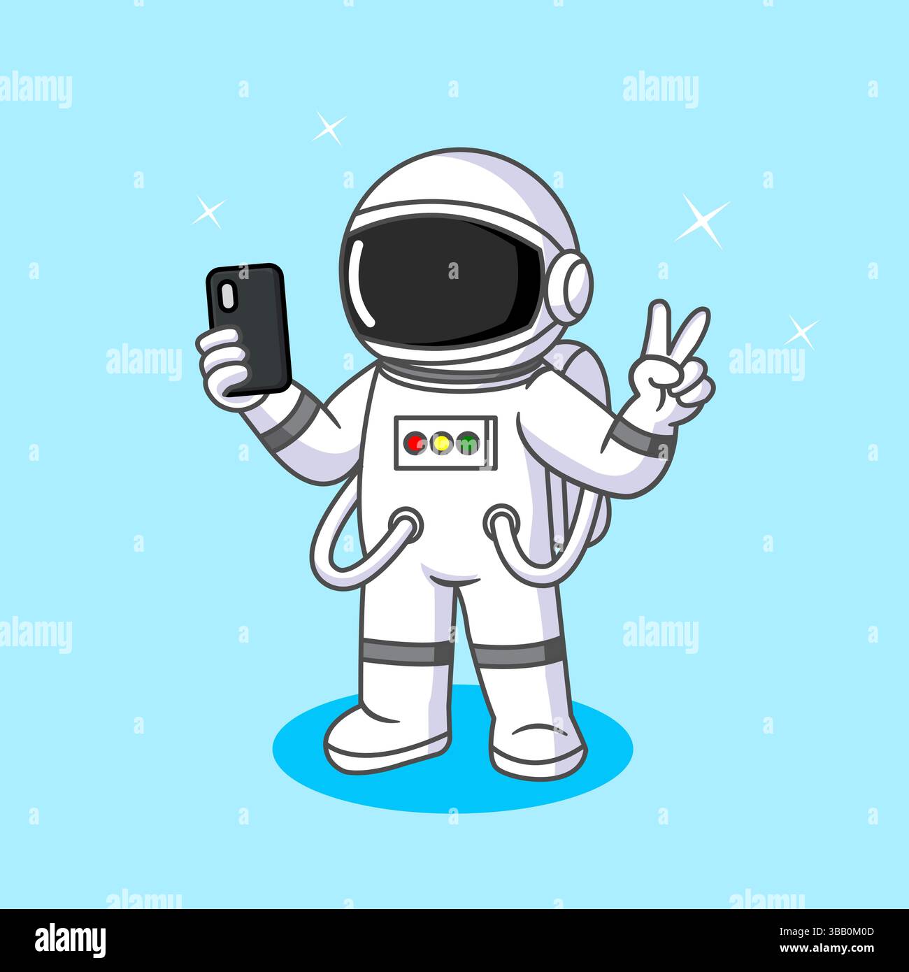 Cute Astronaut taking a selfie in space with a peace sign Vector ...