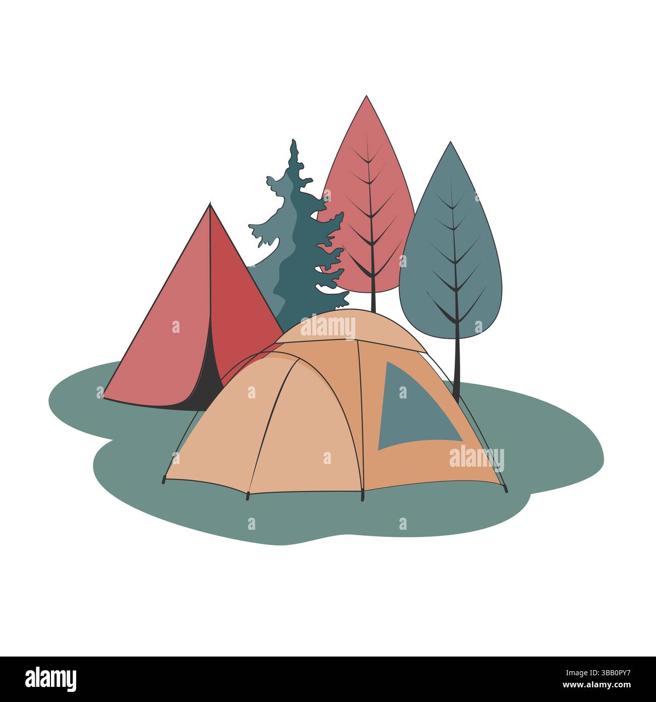 Camping isolated illustration. Group of tents in the forest. Adventure ...
