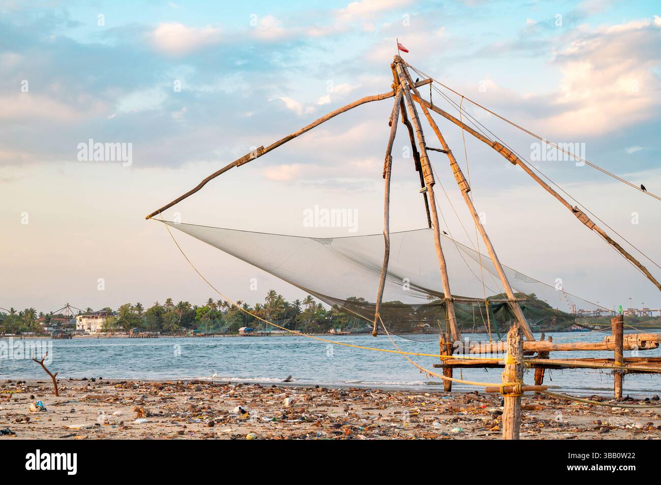 Chinese fishing nets on the shore of Kochi, Kerala in India, Cheenavala ...